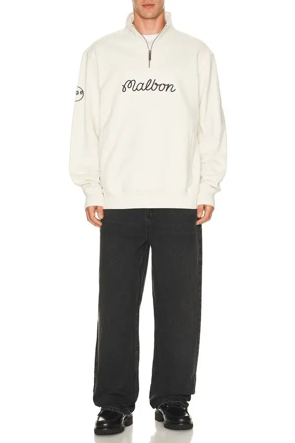 MALBON Collegiate Quarter Zip Sweatshirt - Ivory
