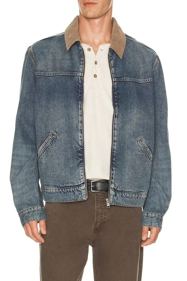 FRAME Denim Zip Trucker Jacket With Corduroy Collar Trim
