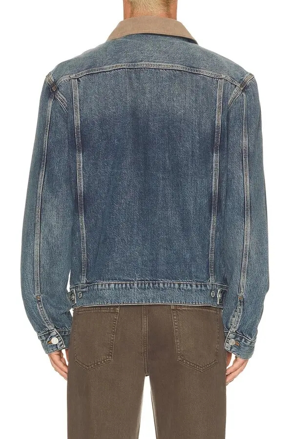 FRAME Denim Zip Trucker Jacket With Corduroy Collar Trim