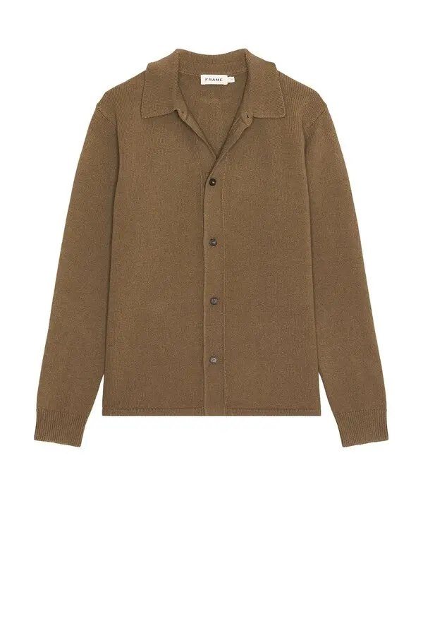 FRAME Boiled Wool Shirt Sweater - Brown Olive