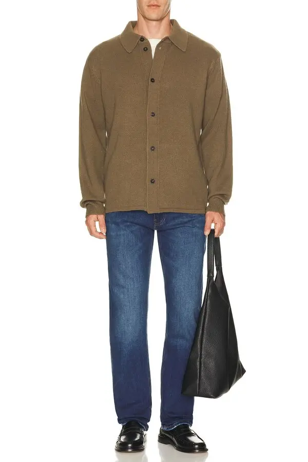 FRAME Boiled Wool Shirt Sweater - Brown Olive