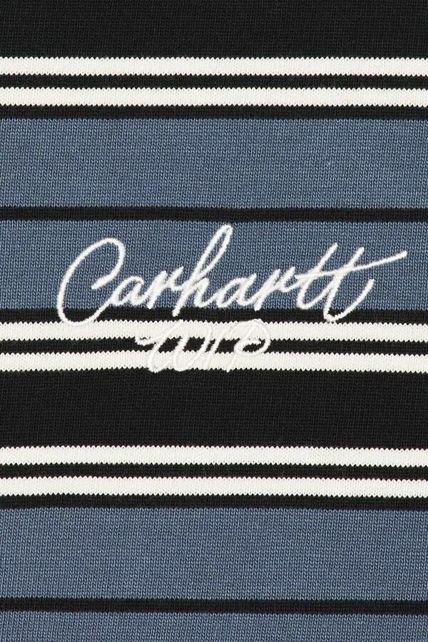 Carhartt Work In Progress Long Sleeve Devitt Rugby Shirt In Devitt Stripe &amp; Scarab - Devitt Stripe & Icesheet