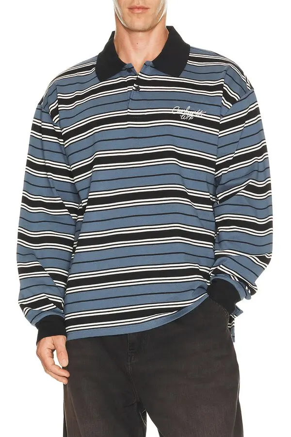 Carhartt Work In Progress Long Sleeve Devitt Rugby Shirt In Devitt Stripe &amp; Scarab