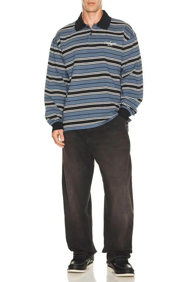 Carhartt Work In Progress Long Sleeve Devitt Rugby Shirt In Devitt Stripe &amp; Scarab