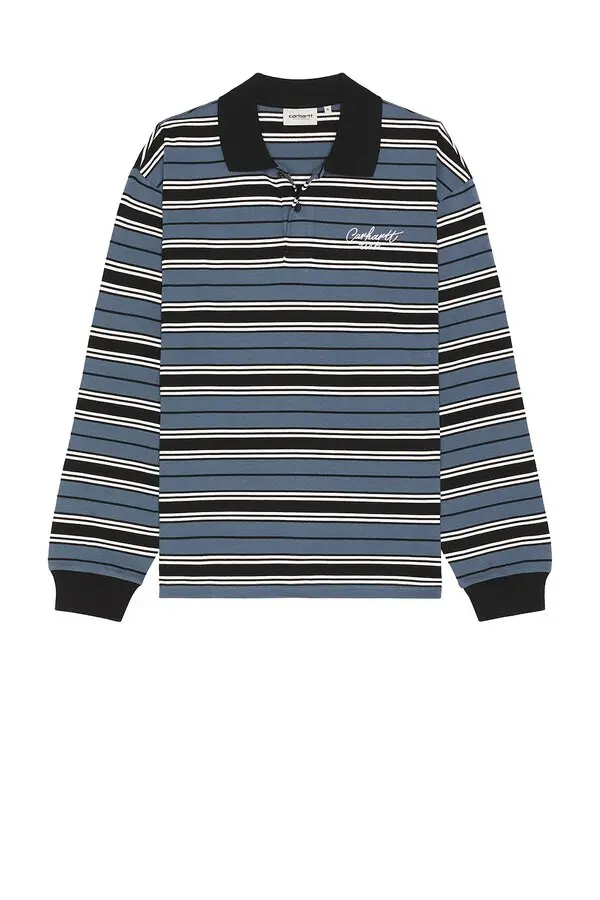 Carhartt Work In Progress Long Sleeve Devitt Rugby Shirt In Devitt Stripe & Scarab In Grey - Devitt Stripe & Icesheet