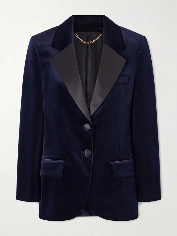 Victoria Beckham Satin-trimmed Velvet Blazer - Blue