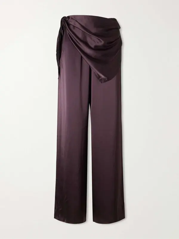 DÔEN Lavona Scarf-detailed Silk Pants - Brown