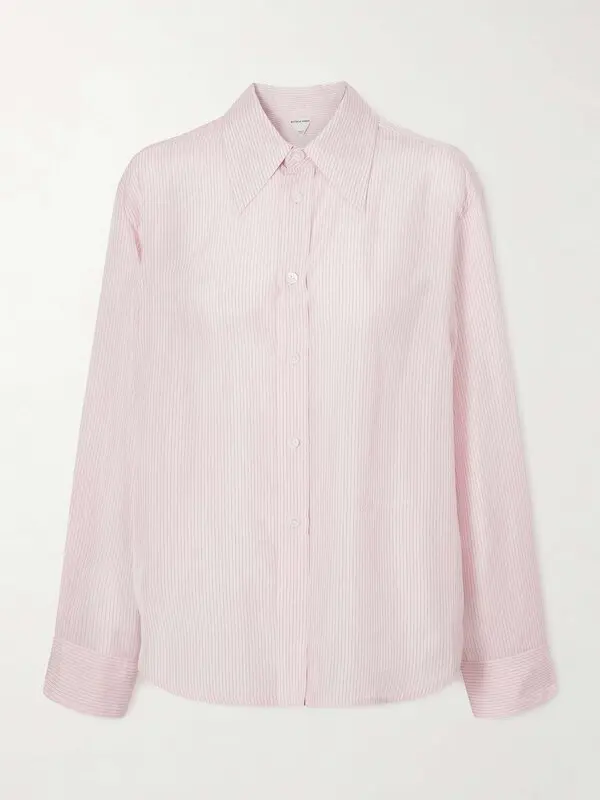 Bottega Veneta Logo-embroidered Pinstriped Crepon Shirt - Pink