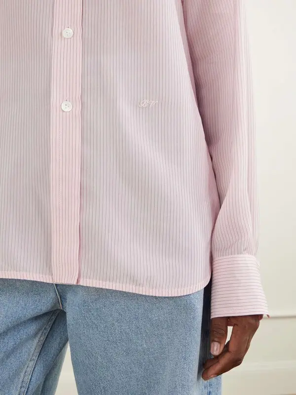 Bottega Veneta Logo-embroidered Pinstriped Crepon Shirt