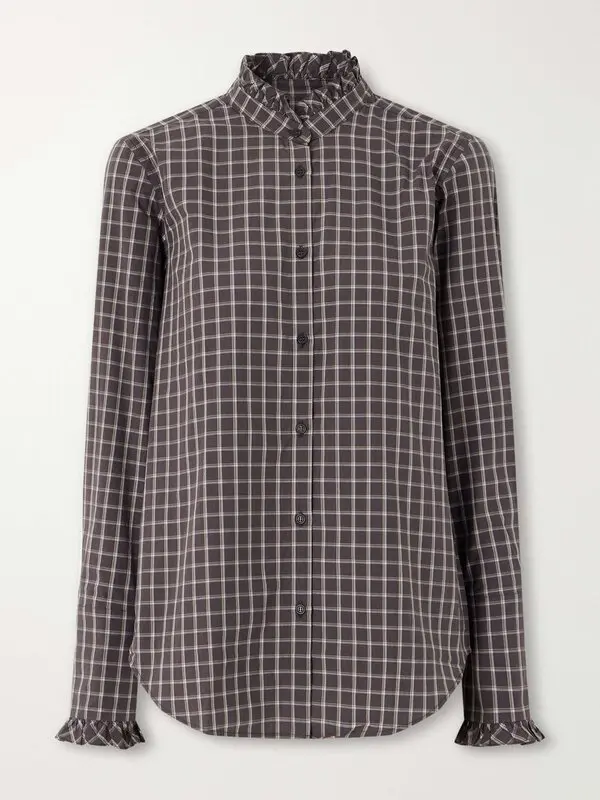 NILI LOTAN Elio Ruffled Checked Cotton Shirt - Gray
