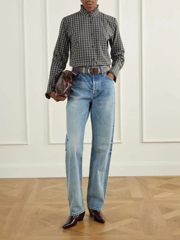 NILI LOTAN Elio Ruffled Checked Cotton Shirt