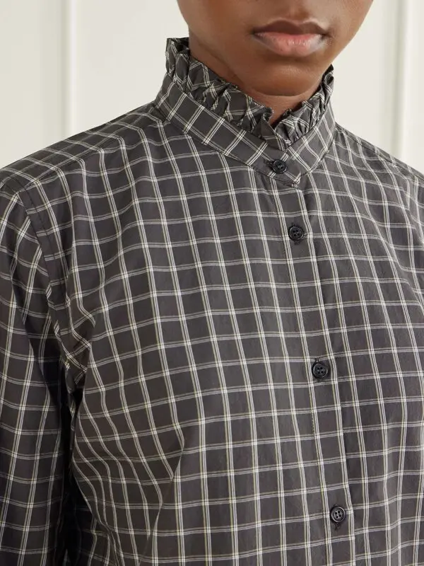 NILI LOTAN Elio Ruffled Checked Cotton Shirt
