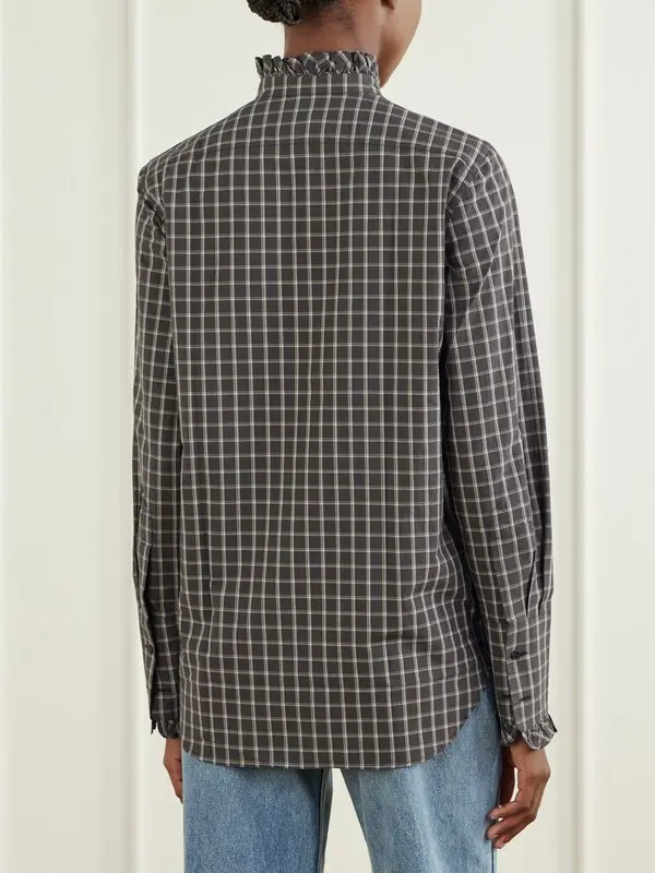 NILI LOTAN Elio Ruffled Checked Cotton Shirt - Gray