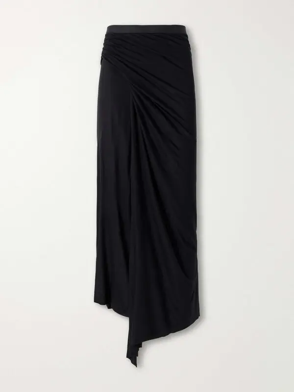 Rick Owens Anthem Draped Jersey Midi Skirt - Black