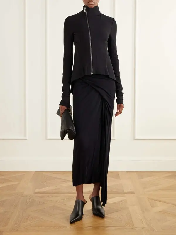 Rick Owens Anthem Draped Jersey Midi Skirt