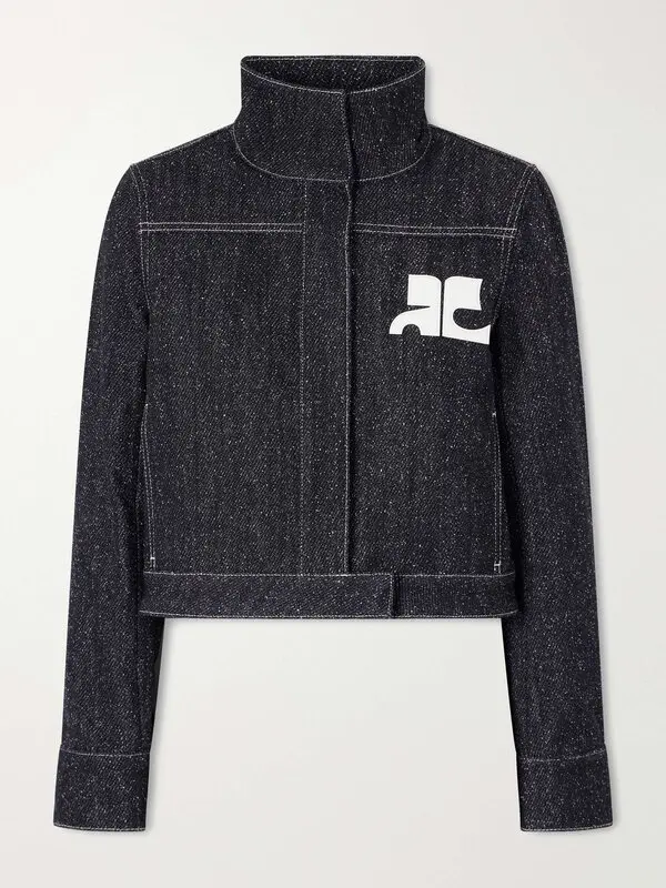 COURREGES Logo-embellished Denim-tweed Jacket - Blue