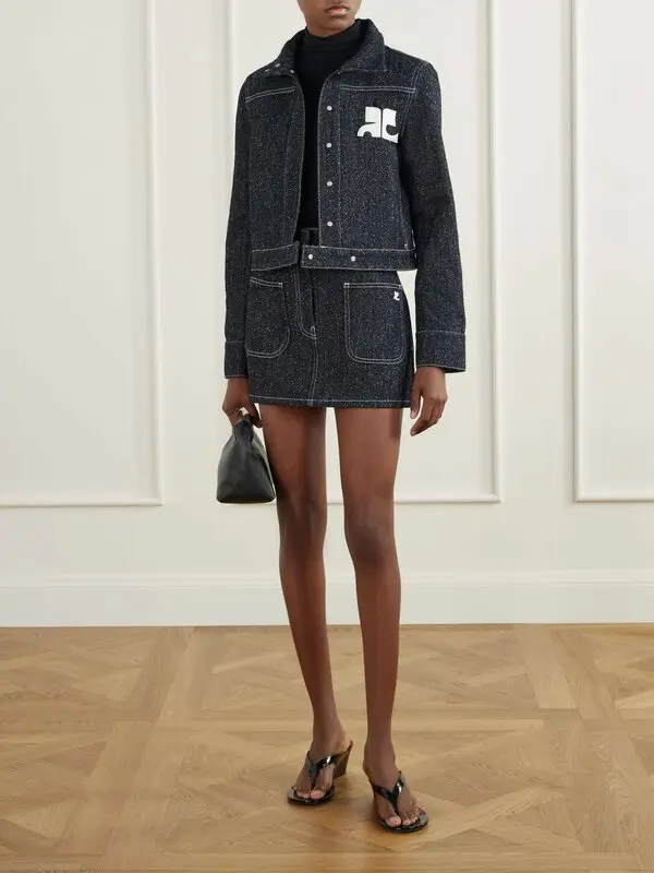 COURREGES Logo-embellished Denim-tweed Jacket