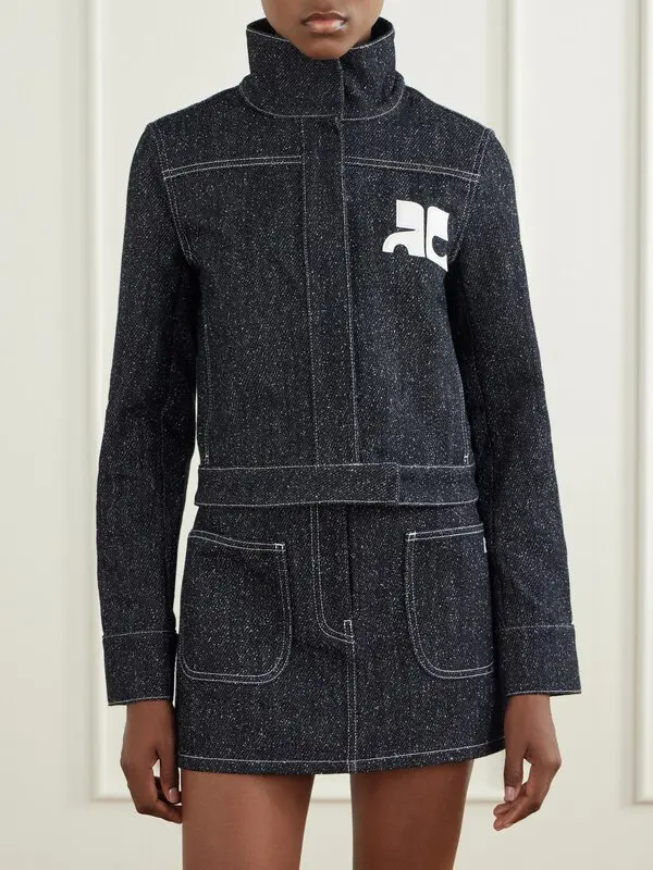 COURREGES Logo-embellished Denim-tweed Jacket - Blue