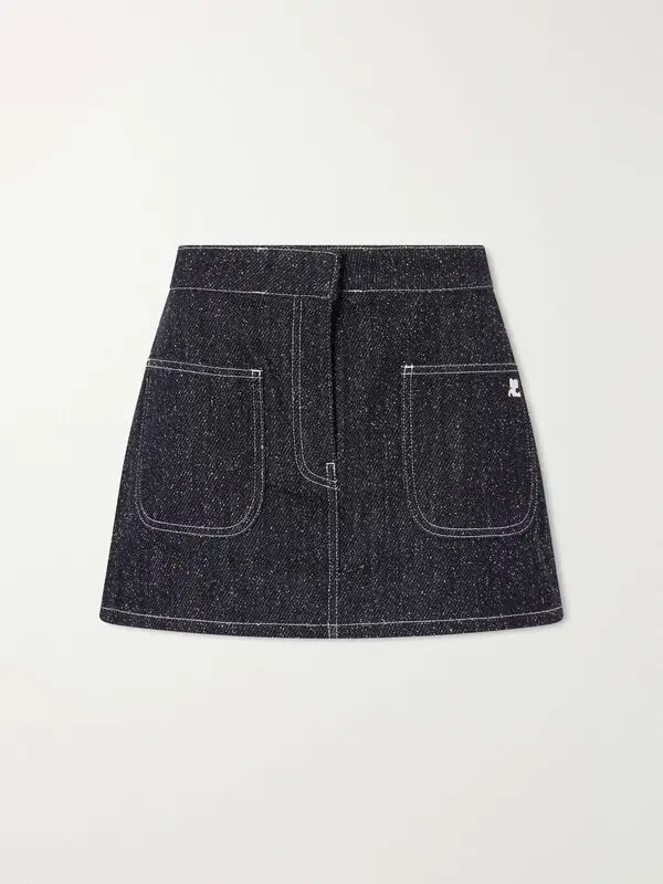 COURREGES Logo-embellished Denim-tweed Mini Skirt - Gray