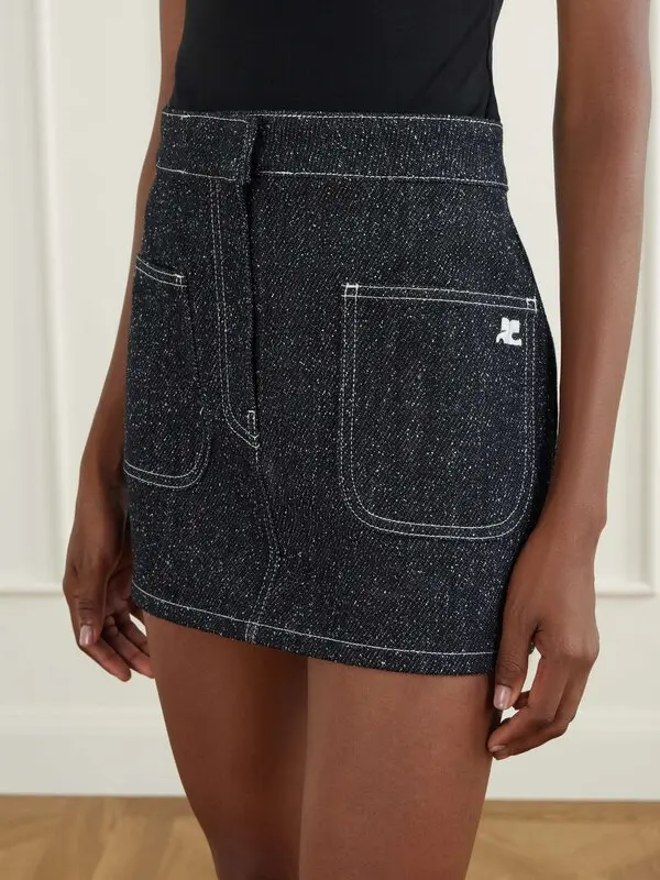 COURREGES Logo-embellished Denim-tweed Mini Skirt