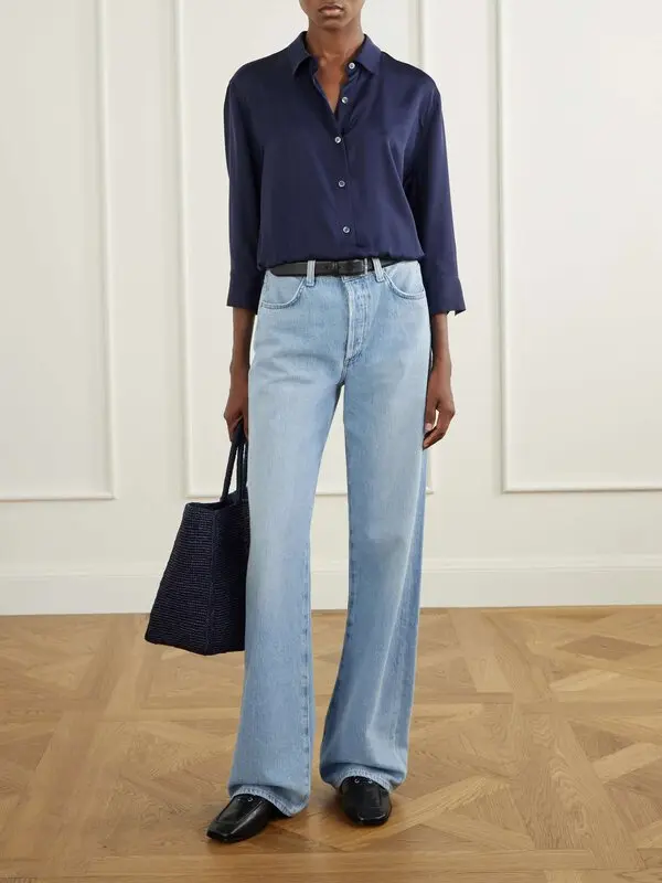 Theory Gathered Crop Silk-crepe Shirt