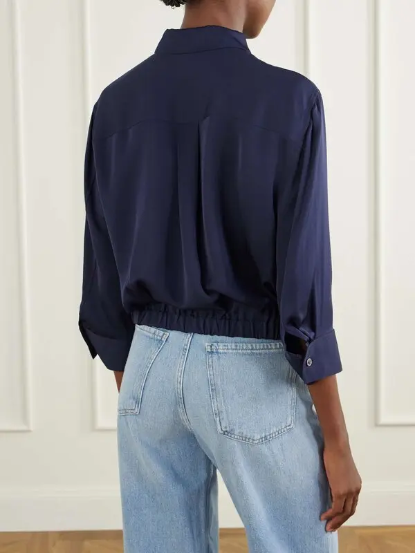 Theory Gathered Crop Silk-crepe Shirt