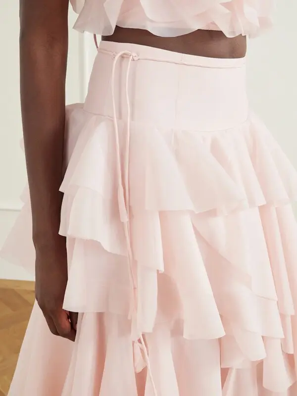 Aje Villa Ruffled Organza Midi Skirt