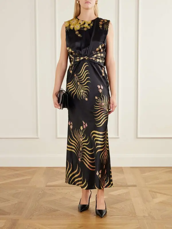 Saloni Gwen Floral-printed Silk-blend Midi Dress