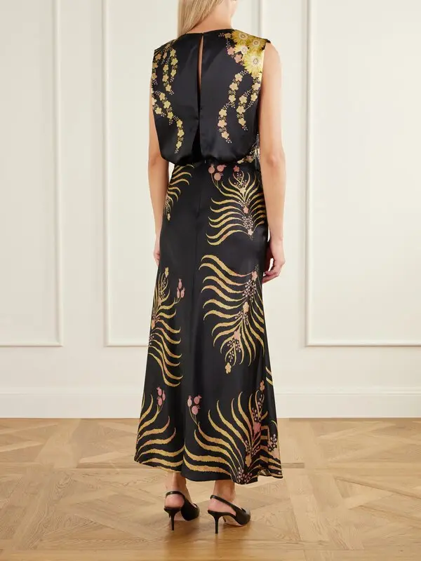 Saloni Gwen Floral-printed Silk-blend Midi Dress - Black