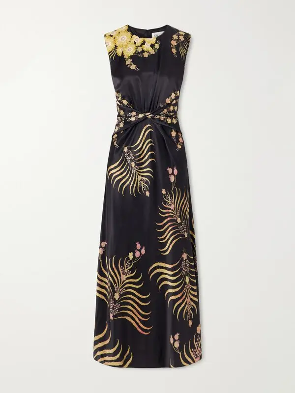 Saloni Gwen Floral-printed Silk-blend Midi Dress - Black