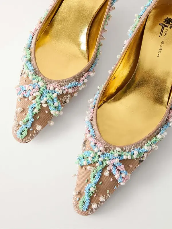Tory Burch 45 Bead-embellished Canvas Pumps
