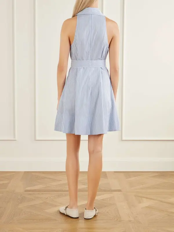 Veronica Beard Florenz Belted Striped Cotton Mini Dress