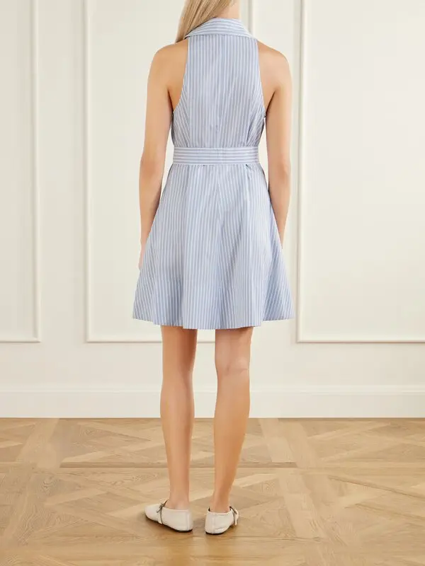 Veronica Beard Florenz Belted Striped Cotton Mini Dress - Blue