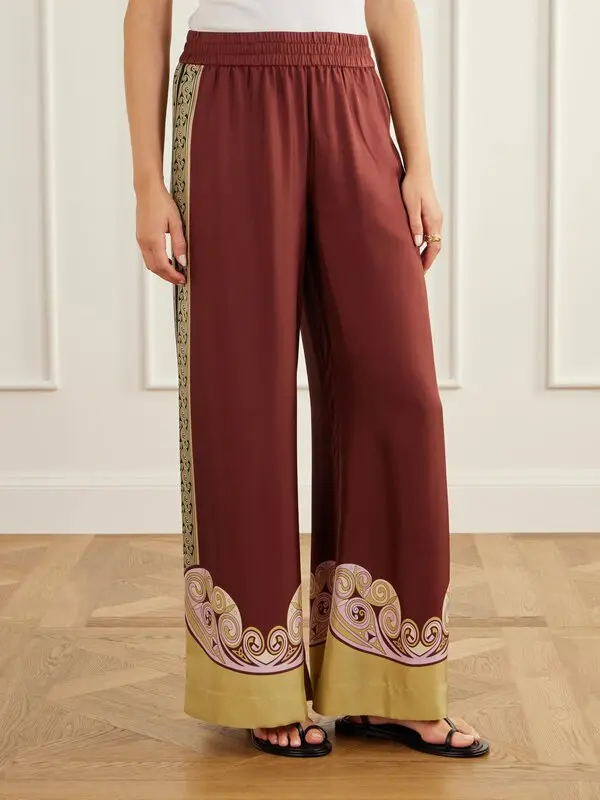 La DoubleJ Palazzo Printed Silk-twill Wide-leg Pants - Burgundy