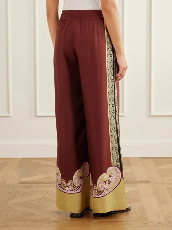 La DoubleJ Palazzo Printed Silk-twill Wide-leg Pants - Burgundy