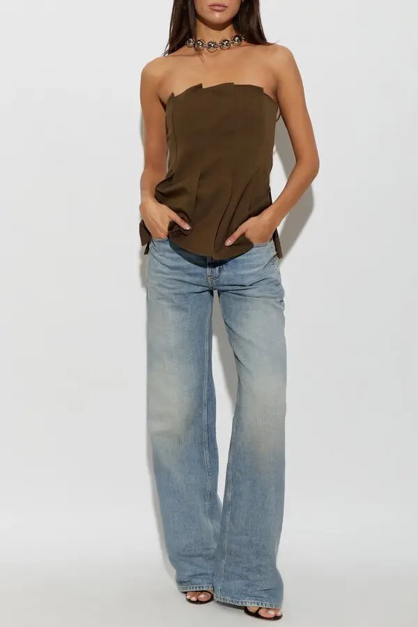 GESTUZ Gzstacy" Strapless Pleated Top - Green
