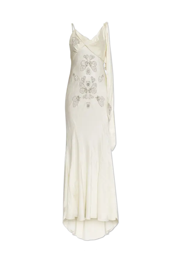 SELF-PORTRAIT Satin Maxi Dress With Embellishments - Cream
