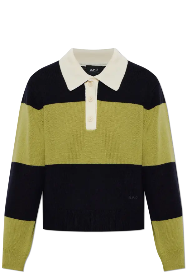 A.p.c. Wool 'louise' Striped Polo - Green