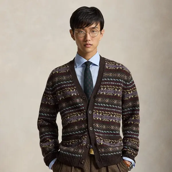 Ralph Lauren Fair Isle Wool Cardigan - Brown Multi