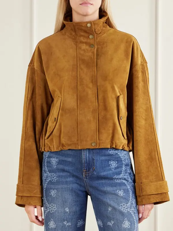 Veronica Beard Cropped Suede Jacket - Brown