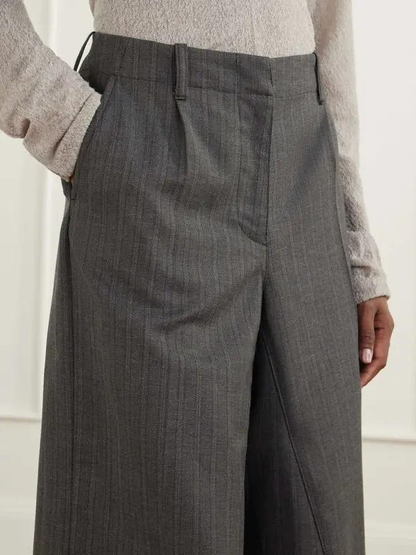 Our Legacy Jumbo Distressed Pleated Striped Cotton And Wool-blend Shorts