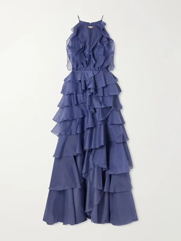 Aje Cleo Ruffled Tiered Organza Gown - Blue