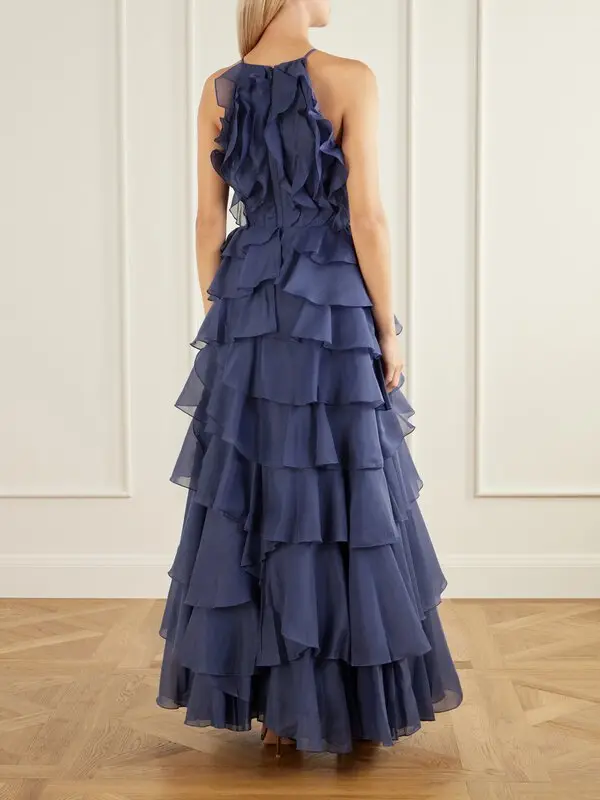 Aje Cleo Ruffled Tiered Organza Gown - Blue
