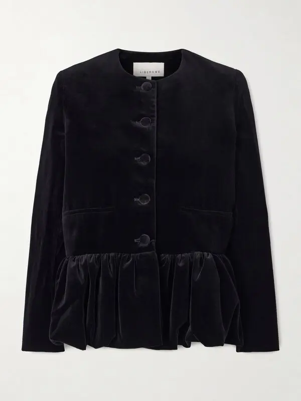 LIBEROWE Cotton-velvet Peplum Jacket - Black