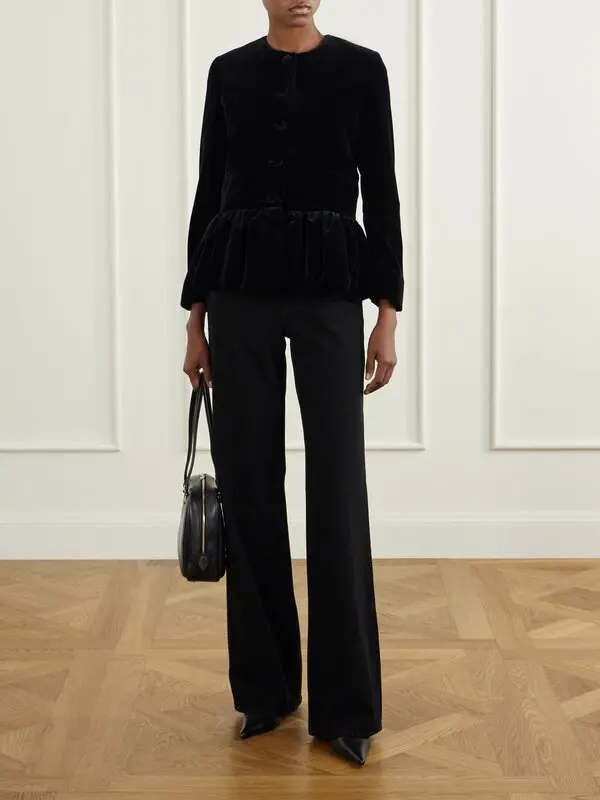 LIBEROWE Cotton-velvet Peplum Jacket - Black