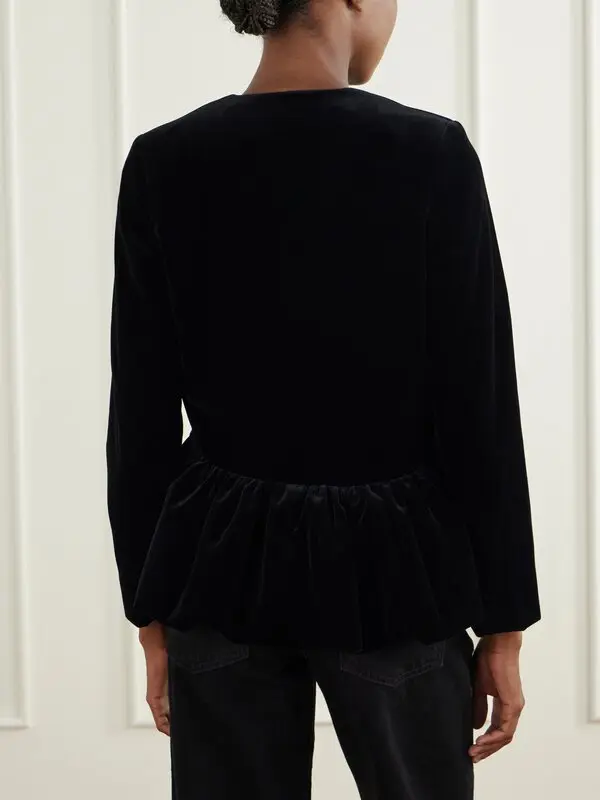 LIBEROWE Cotton-velvet Peplum Jacket - Black