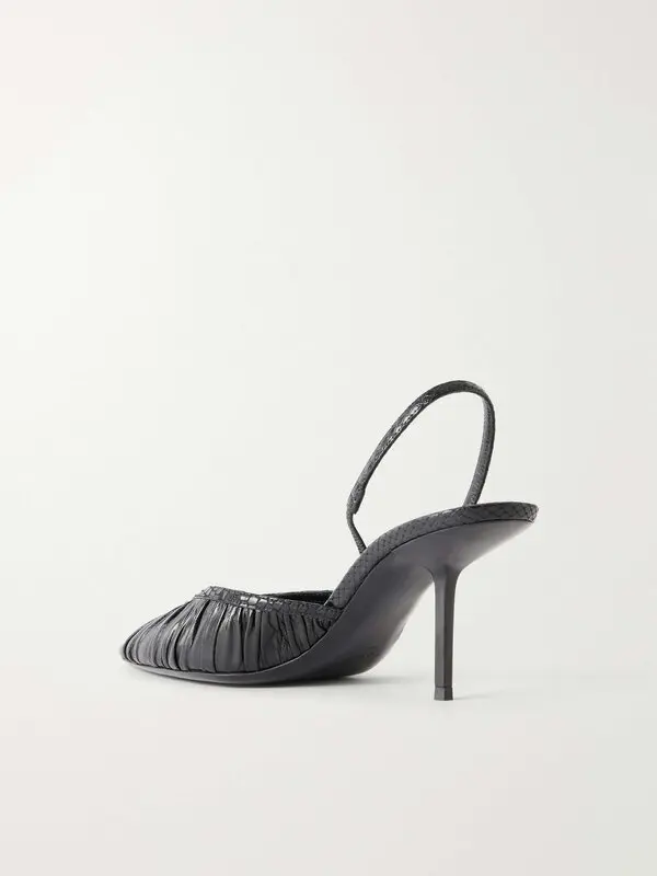 Saint Laurent Folie 75 Gathered Snake-effect Trimmed Leather Slingback Pumps