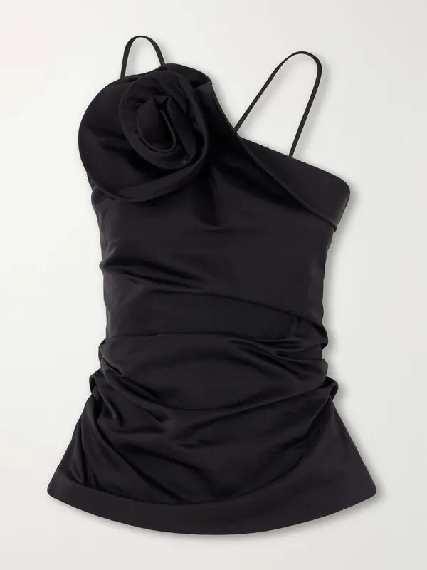Magda Butrym Floral-appliquéd Cotton And Silk-blend Cami - Black