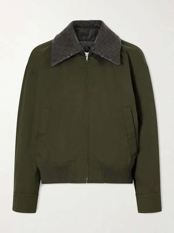 Bottega Veneta Intrecciato Leather-trimmed Cotton-twill Jacket - Green
