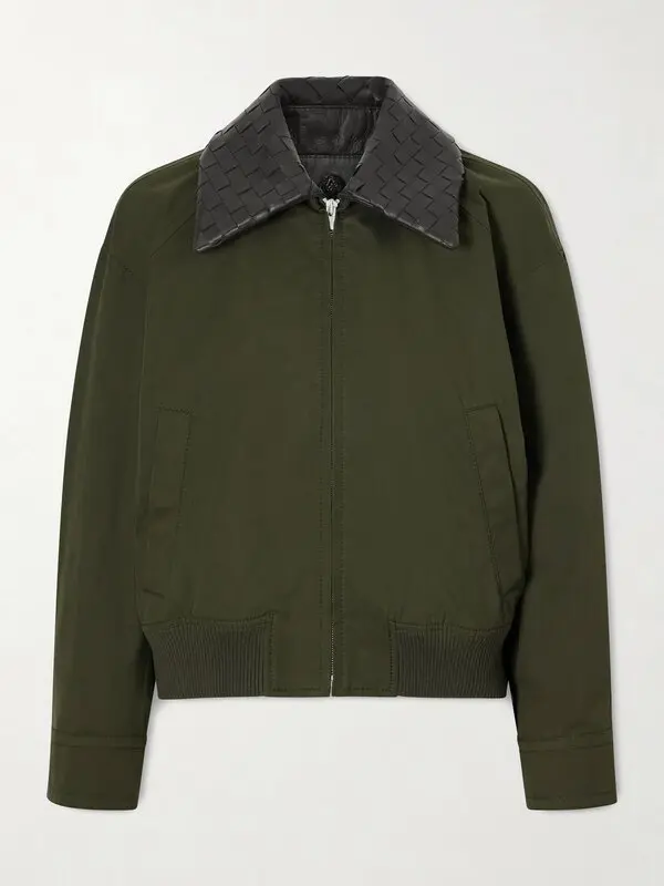 Bottega Veneta Intrecciato Leather-trimmed Cotton-twill Jacket - Green